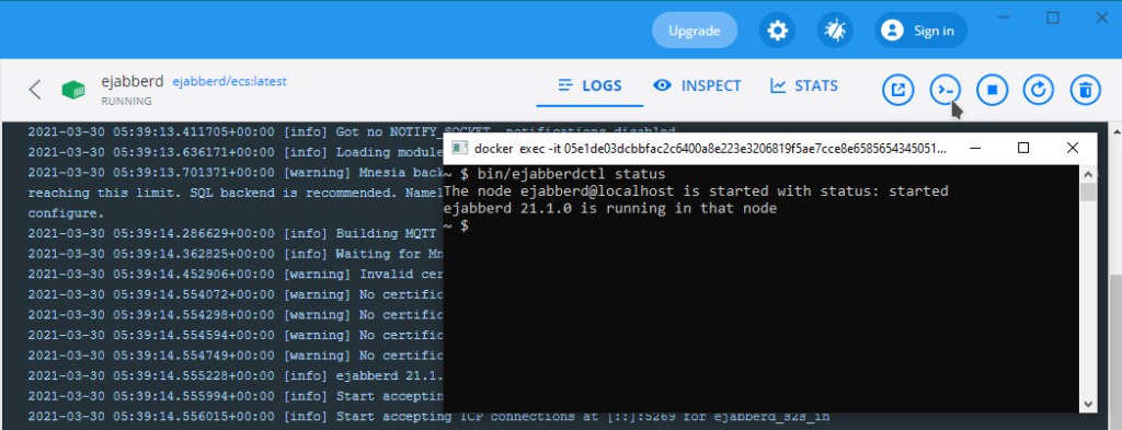 Install ejabberd on Windows 10 using Docker Desktop / ProcessOne