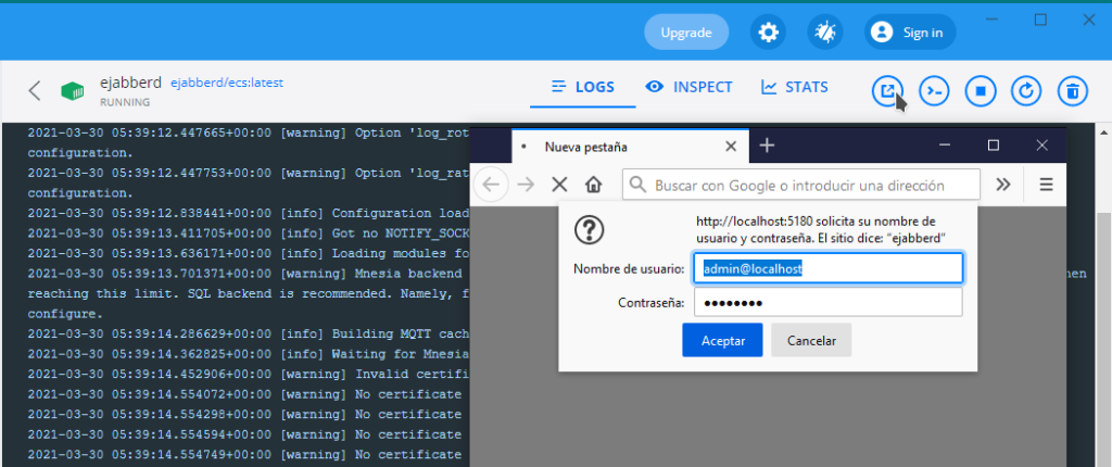 Install ejabberd on Windows 10 using Docker Desktop / ProcessOne